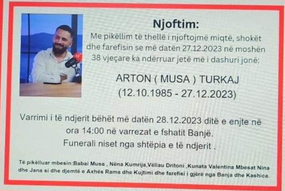 Sot varroset gazetari Arton Turkaj - Gazeta Express