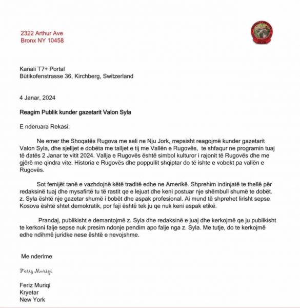 Humori i Vitit të Ri, një shoqatë në Amerikë i reagon Valon Sylës për ...