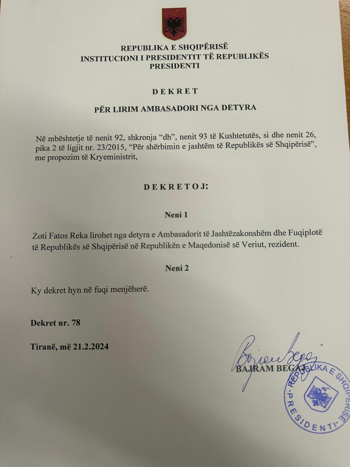 DEKRETI/ Denion Meidani emërohet ambasador i Shqipërisë në Maqedoninë e ...