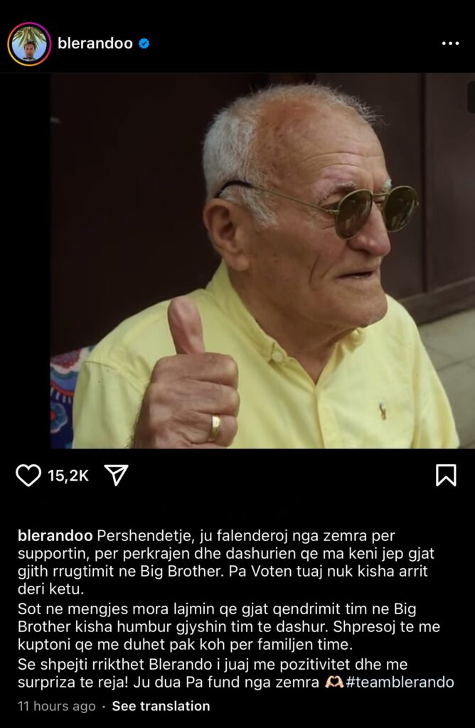 Blerando reagon pas daljes nga shtëpia, njofton se i ka vdekur një ...