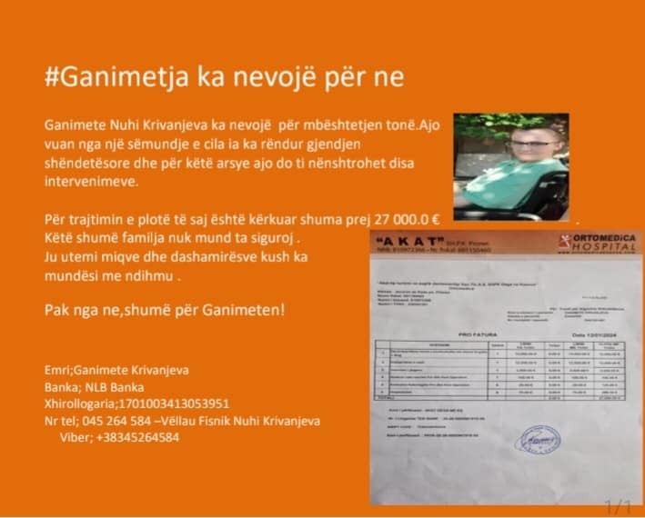 Ganimete Krivanjeva ka katër vite që vuan nga një sëmundje e rëndë, ka ...