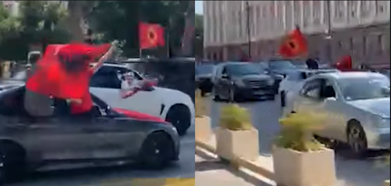 Festa në rrugët e Tiranës me vetura, nuk mungojnë as flamujt e Kosovës ...