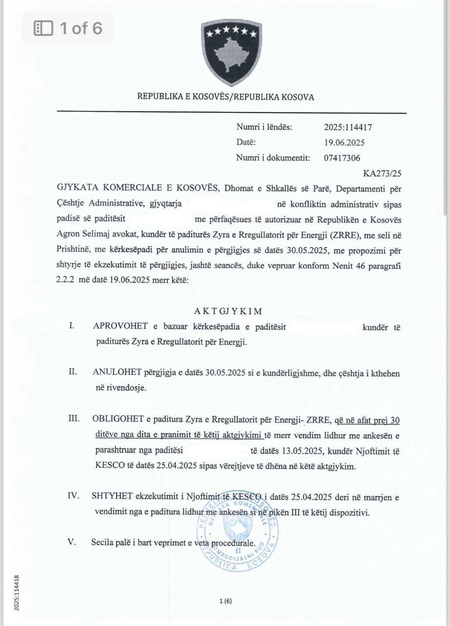 OEK: Edhe një aktgjykim i dytë i gjykatës anulon njoftimin e ZRRE-së ...