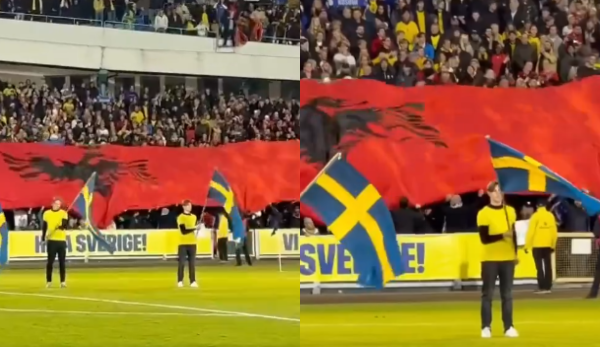 Një flamur gjigant i Shqipërisë u shpalos në ndeshjen Suedi - Kosovë ...